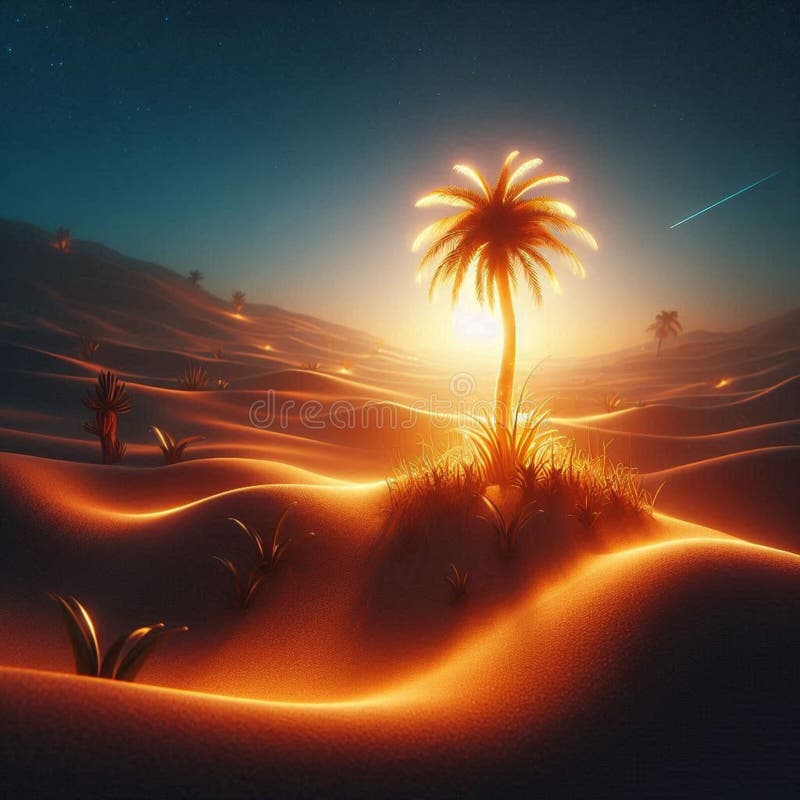 Magical Night Scene with Illuminated Palms Stock Photo - Image of ...