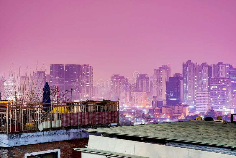 Magical Night Scene of Seoul with Pink Colored Sky Stock Image - Image ...