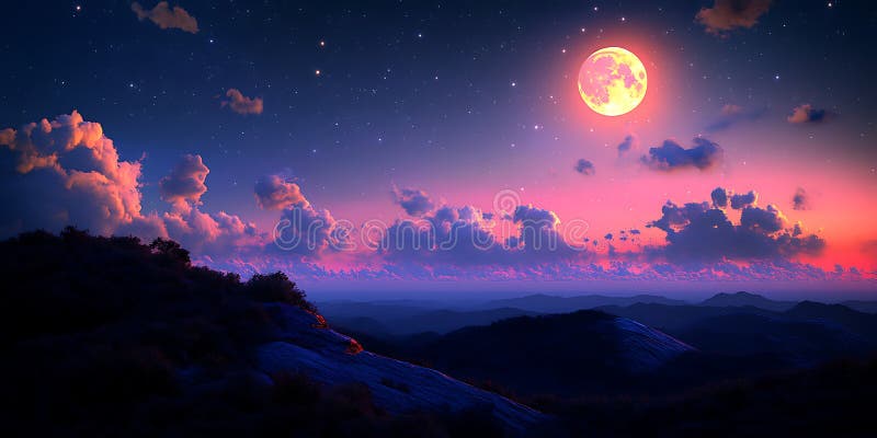 Magical Night Sky Full Moon Stars Clouds Wallpaper Stock Illustration ...