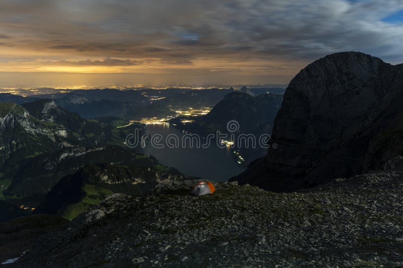 Magical Night Sky Over Gitschen in the Swiss Alps Stock Image - Image ...