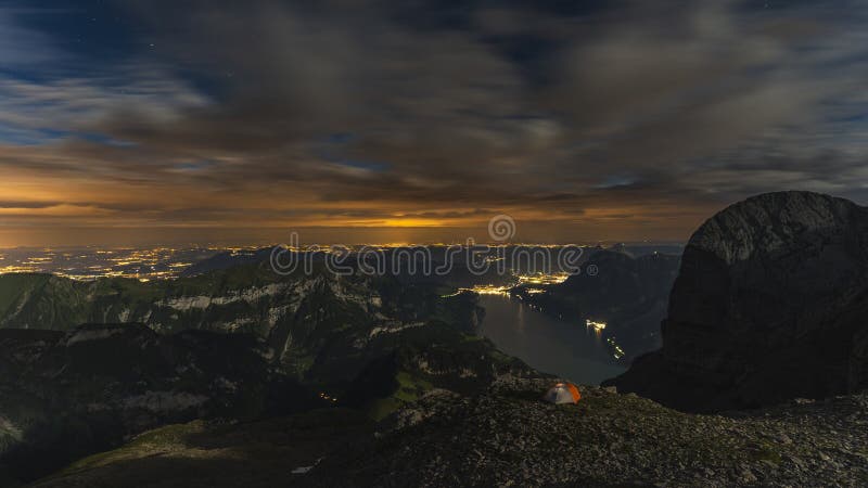 Magical Night Sky Over Gitschen in the Swiss Alps Stock Image - Image ...