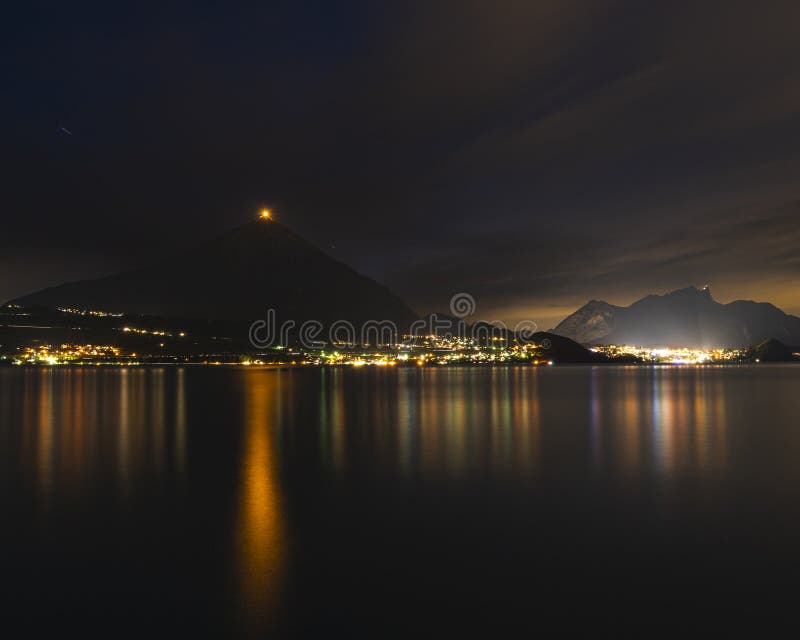 Magical Night View Thun Lake Niesen Stock Photos - Free & Royalty-Free Stock Photos from Dreamstime
