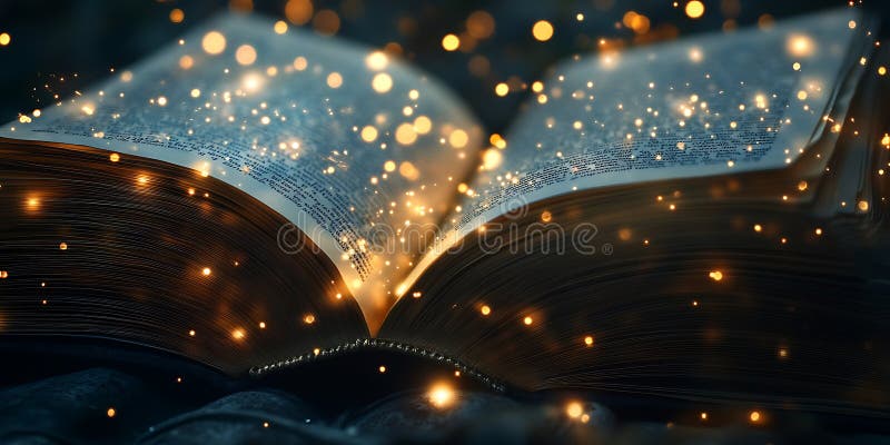 Magical Open Book with Glowing Light Background Stock Illustration ...