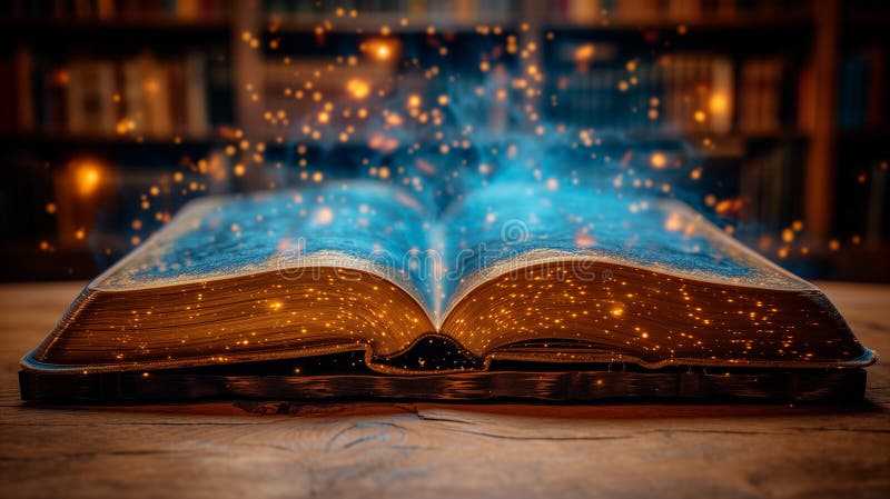A Magical Open Book with Light Flashes and Visual Effects ...