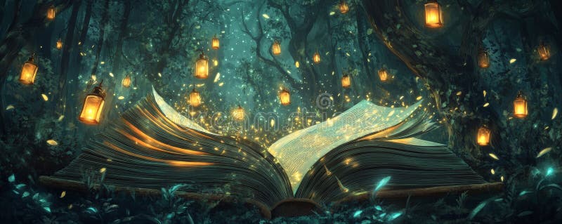A Magical Open Book with Pages Transforming into Floating Lanterns ...