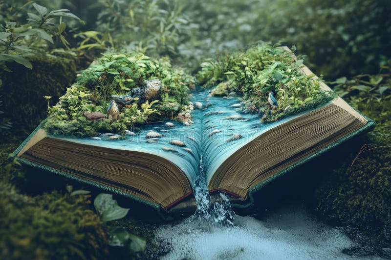 Magical Open Book Pages Turn River Flowing Fantastical Forest Filled ...