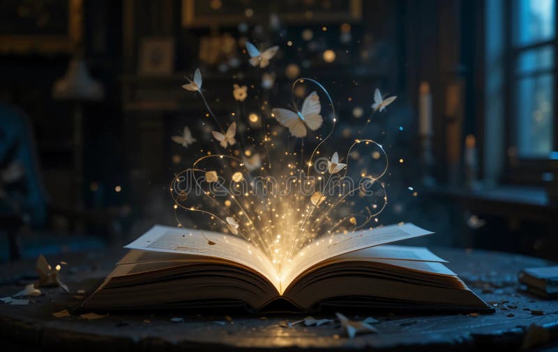 A Magical Open Book with Several Pages Fluttering Stock Illustration ...