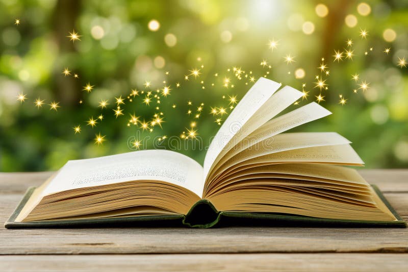 A Magical Open Book from Which Glittering Stars Emerge Stock ...