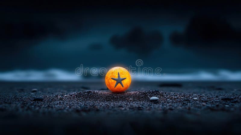 Magical Orange Sphere with a Star Symbol Set Against a Moody Beach ...