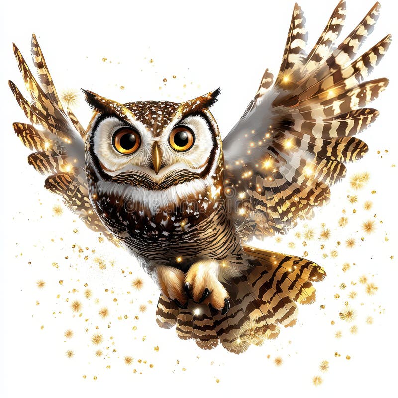 Magical Owl Flying through Sparkling, Enchanting Scene Filled with ...