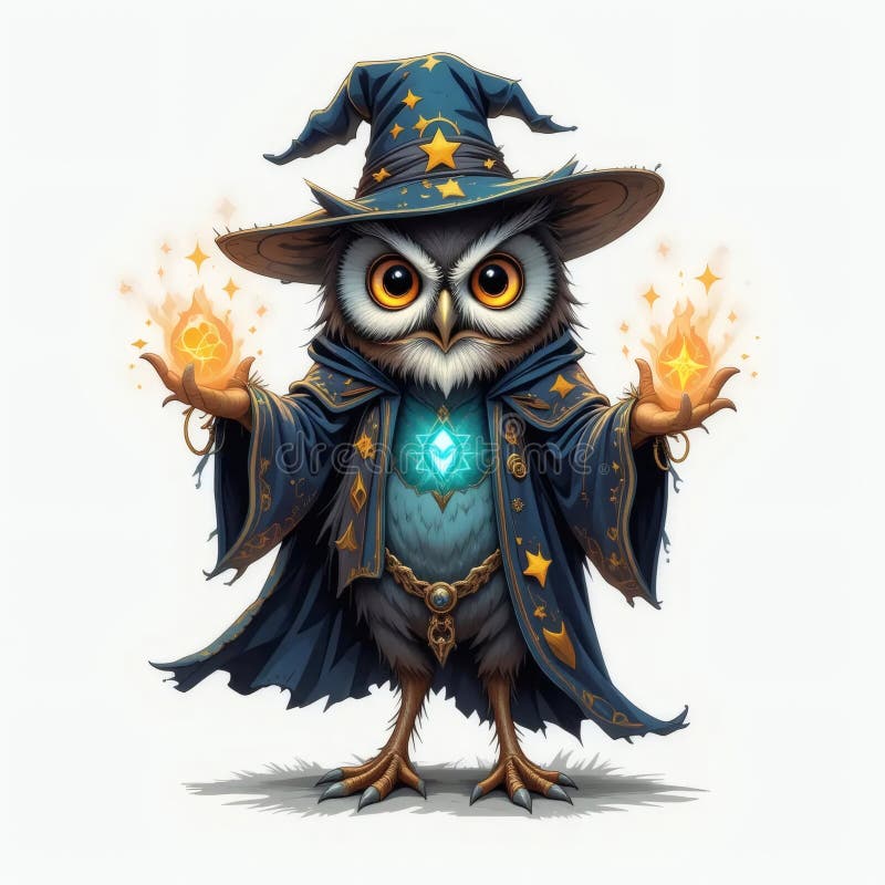 Magical Owl Wizard Casting Spells Stock Illustration - Illustration of ...