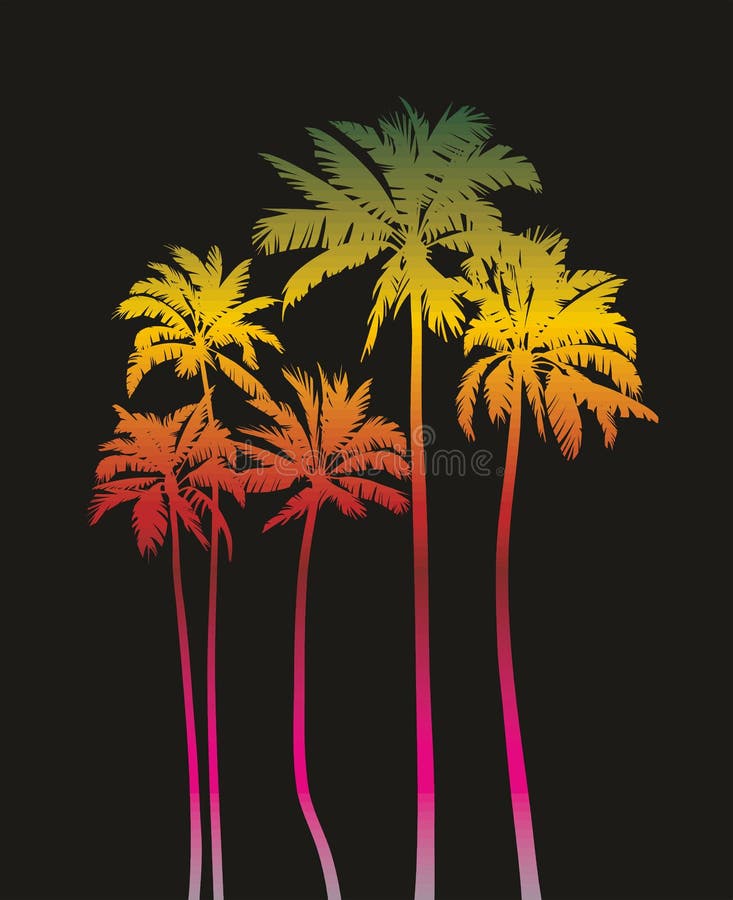 Magical Palms Trees at Night Stock Vector - Illustration of plant ...