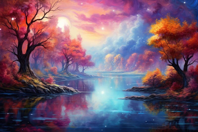 Magical Park Landscape in Fantasy World AI Generated Stock Illustration ...