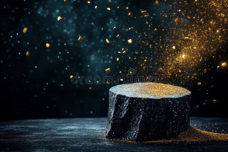Magical Particles Cascading Over a Textured Stone in a Dark Setting ...