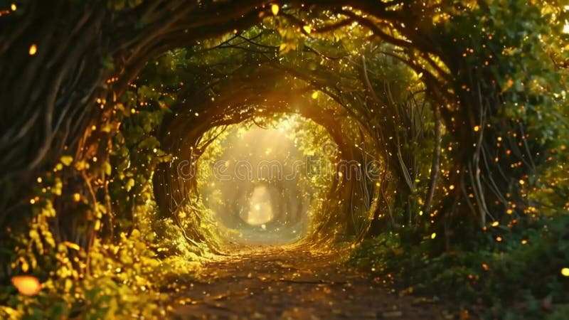 Magical Path through Glowing Trees in a Mystical Forest Stock Video ...