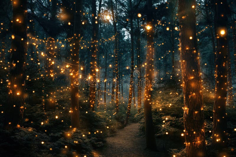 Magical Path Leading through Enchanted Forest Decorated with Fairy ...