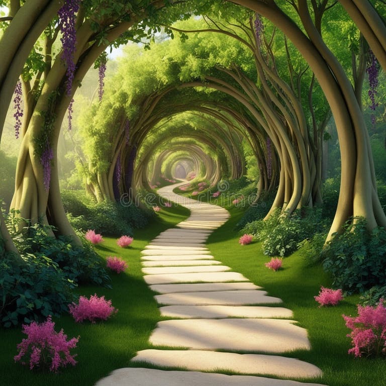 Magical Pathway through the Trees Stock Illustration - Illustration of ...