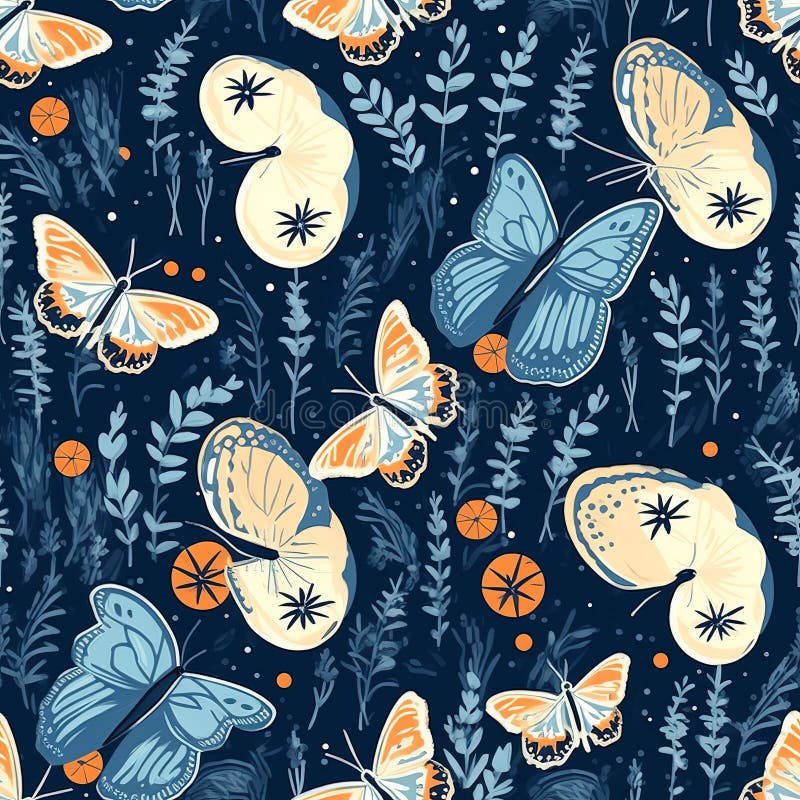 Magical Pattern with Butterflies and Herbs. Ethnic Moon Seamless ...