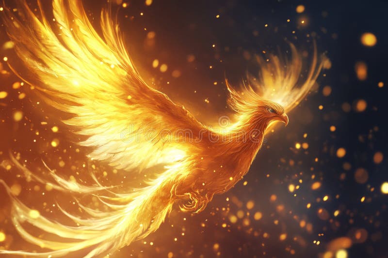 Magical Phoenix Bird Rising from Flames Spreading Its Wings Stock Photo ...