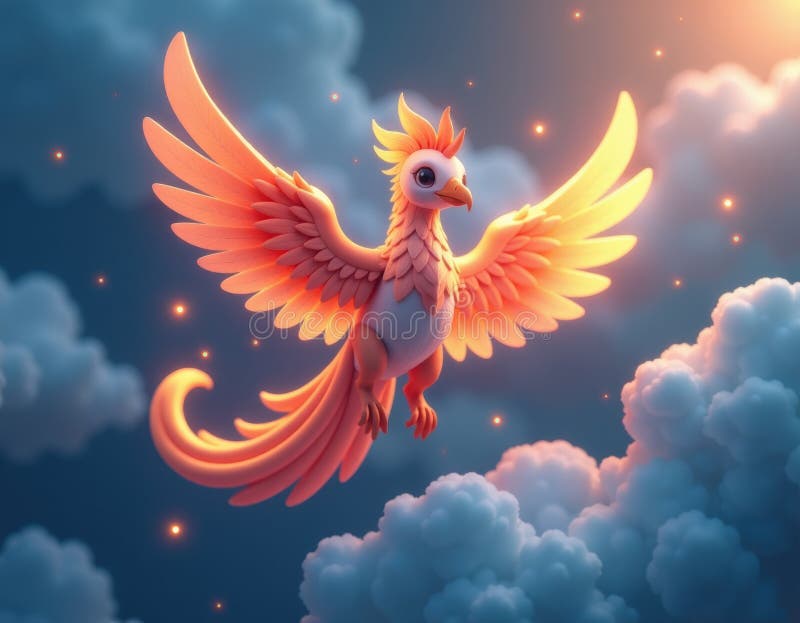 Magical Phoenix Bird Soaring through Sunset Clouds Stock Illustration - Illustration of pink ...