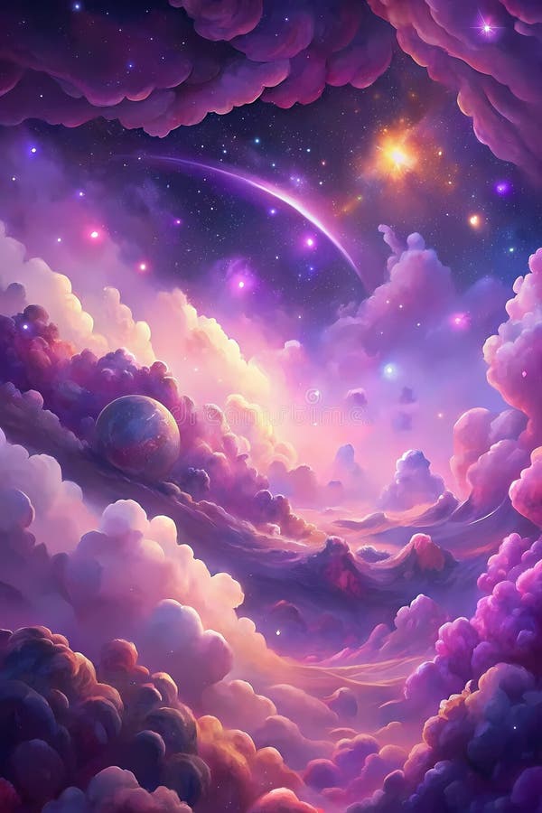 Magical Phone Wallpaper with Dramatic Clouds and Planets in Purple and ...