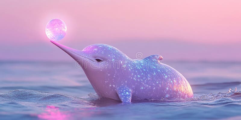 Magical Pink Dolphin at Sunrise a Sparkling Ocean Scene Stock ...