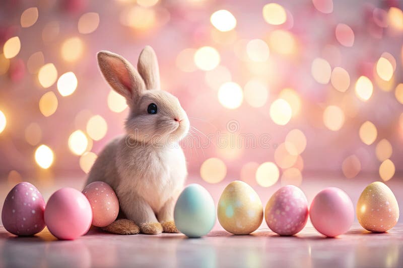 Magical Pink Easter Background Long Exposure of a Bunny and Eggs ...