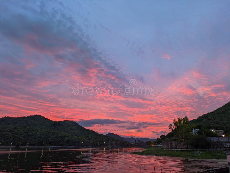 Magical pink sky stock photo. Image of pink, shore, sunrise - 253594154