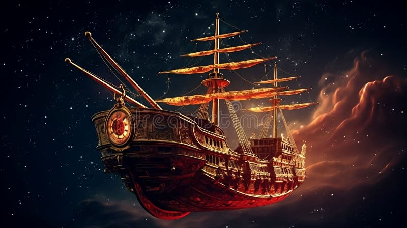 Magical Pirate Ship Pictured in the Starry Sky. AI-generated Stock ...