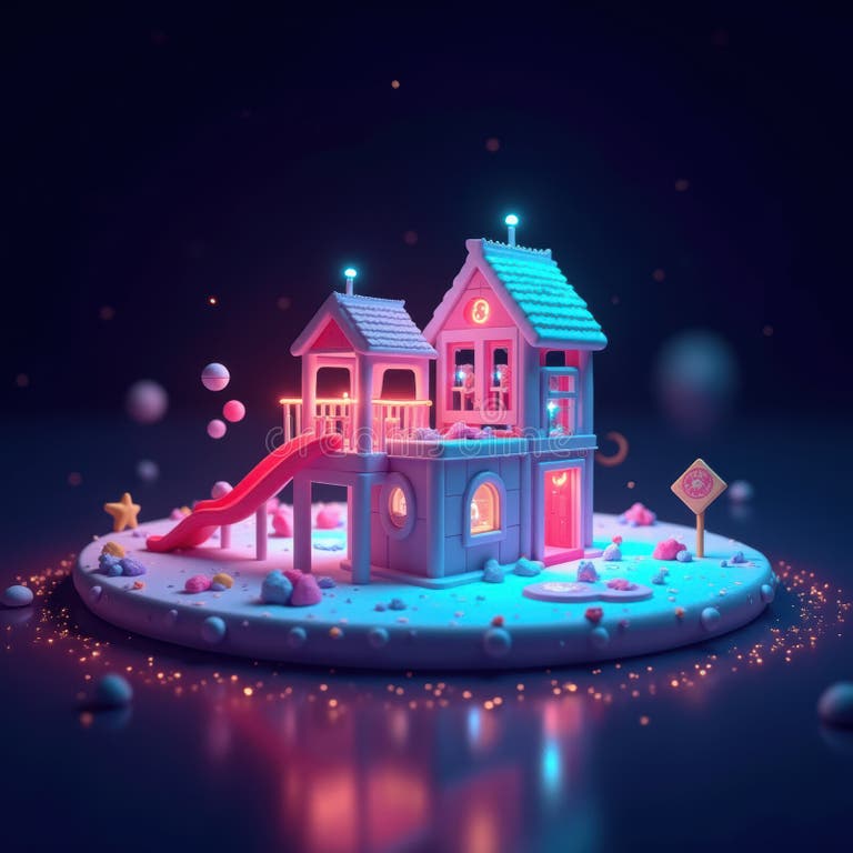 Magical Playland Illuminated Kids Playhouse in a Dreamy Night Scene ...