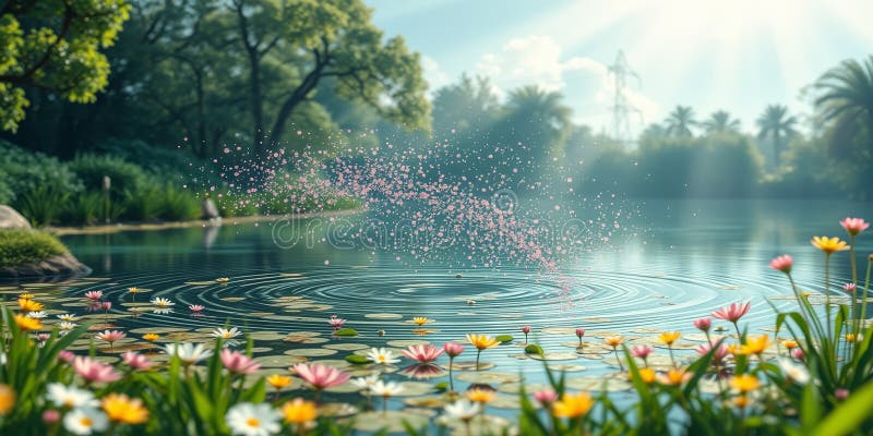 Magical Pond with Pink Sparkles Stock Illustration - Illustration of ...
