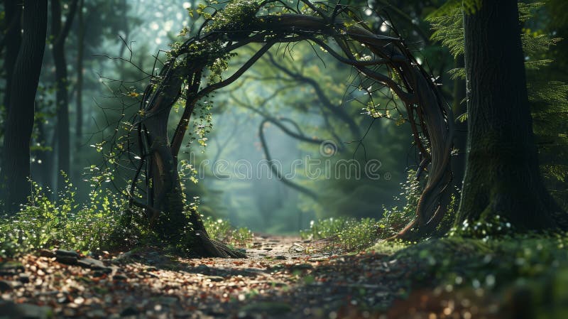 Magical Portal with Arch Made with Tree Branches in Forest Stock Image ...