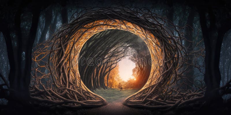 Magical Portal with Arch Made with Tree Branches in for Illustration ...