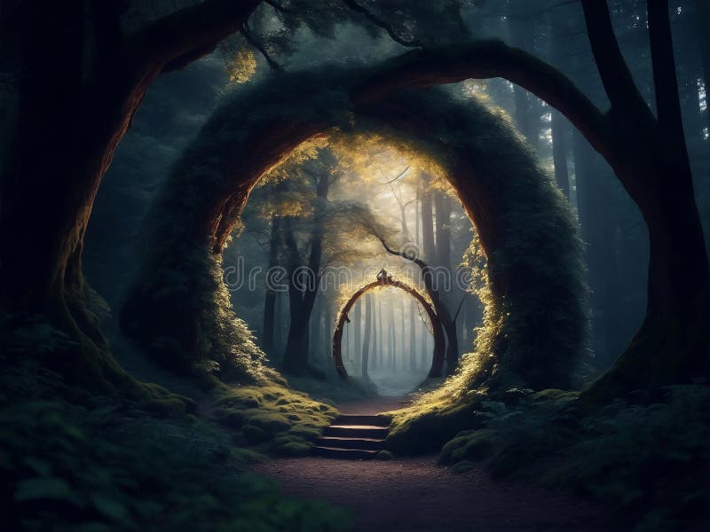 Magical Portal Made with Tree Branches, Generative AI Illustration ...