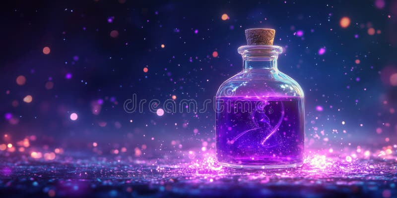 Magical Potion Glass Bottle Purple Liquid Sparkling Effects Stock ...