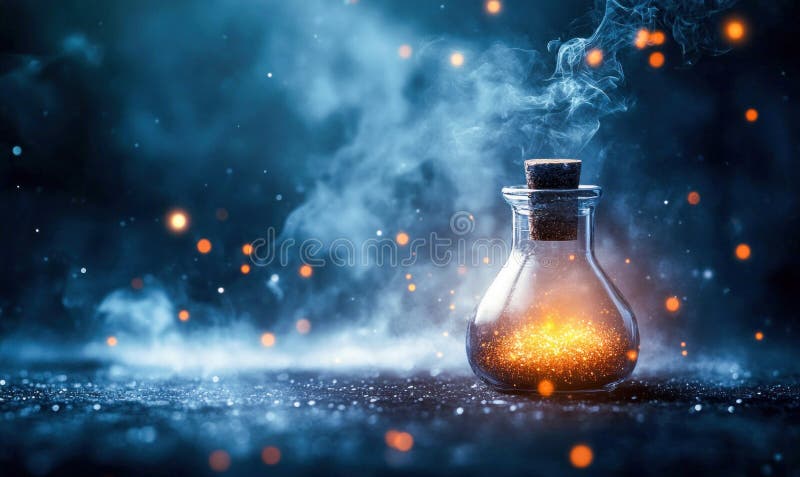 Magical Potion in Glass Bottle with Sparkling Glow Stock Illustration ...