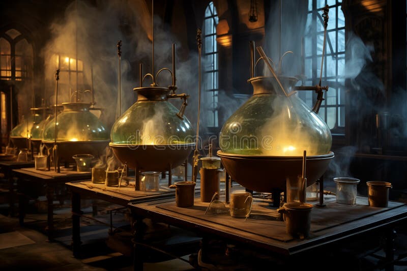 Magical Potion Laboratory Filled with Bubbling Cauldrons. Generative AI ...