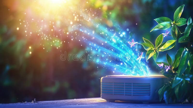 Magical Projector Casting Enchanting Light with Floating Flowers Stock ...
