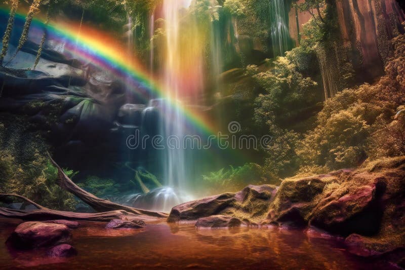 Magical Psychedelic Landscape, with a Waterffall, Colorful Plants and a ...