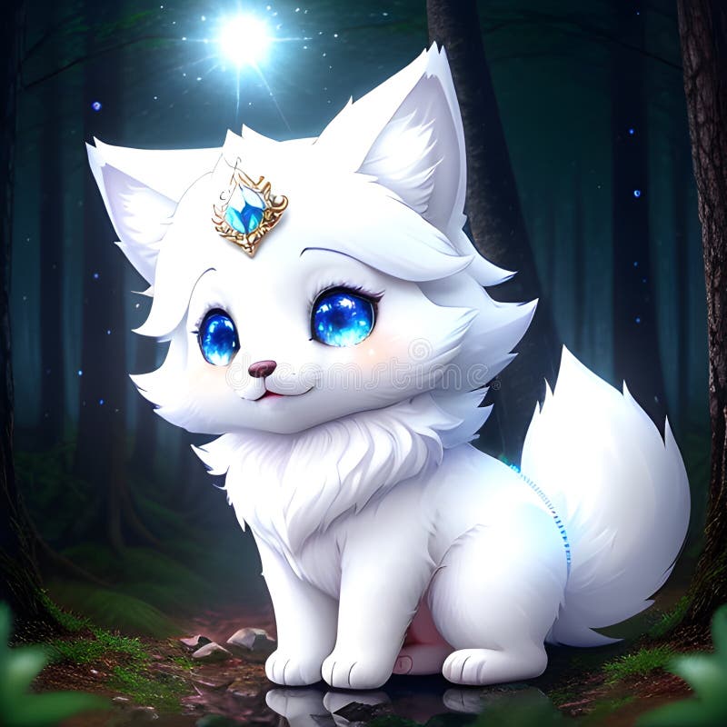 Magical Puffy Wolf in the Dark Forest Stock Illustration - Illustration of migical, person ...