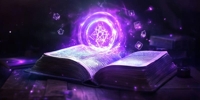 Magical Purple Orb on Ancient Book Fantasy Art Stock Illustration ...