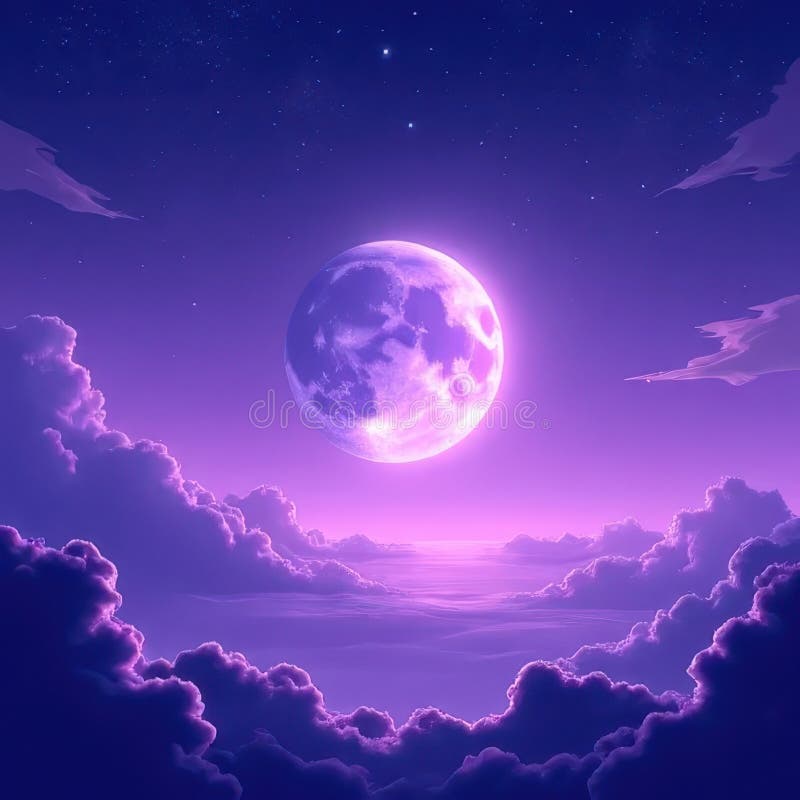 Magical Purple Sky with Clouds and Stars at Night Stock Illustration ...