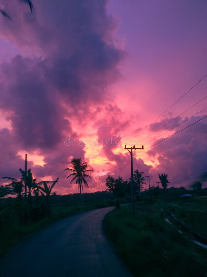 Magical Purple Sunset stock image. Image of horizon - 218976903