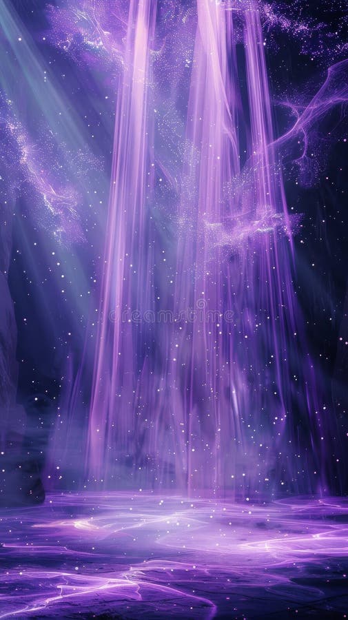 Magical Purple Waterfall Under a Starry Sky Stock Photo - Image of ...