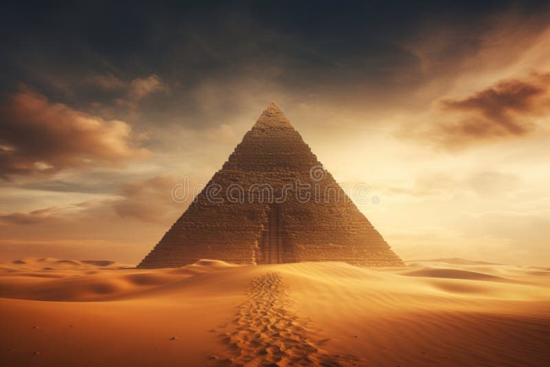 A Magical Pyramid in a Vast Desert, Sun is Rising Stock Illustration ...