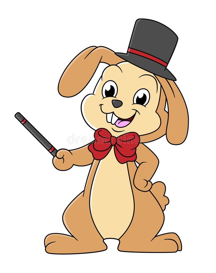 Magical Rabbit Using Hat and Stick Magician Stock Vector - Illustration ...