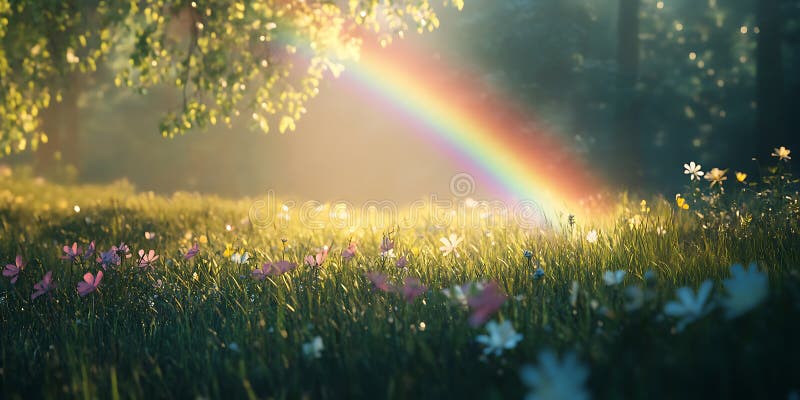 Magical Rainbow Forest Fantasy Nature Background Stock Illustration ...