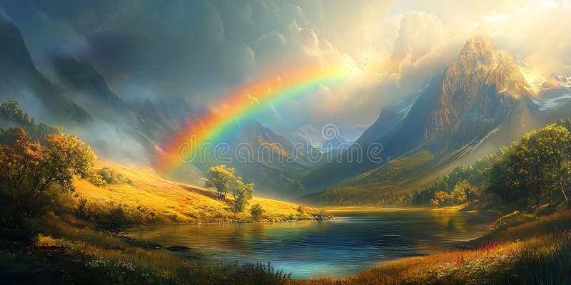 Magical Rainbow Landscape a Breathtaking Fantasy Scene Stock ...