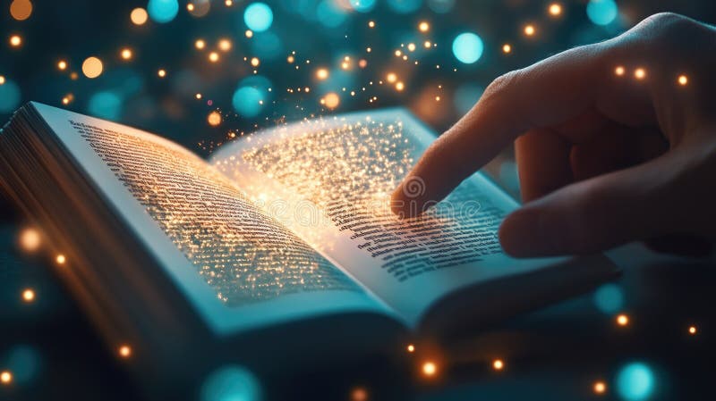 Magical Reading Experience with Glowing Sparks Emanating from an Open ...