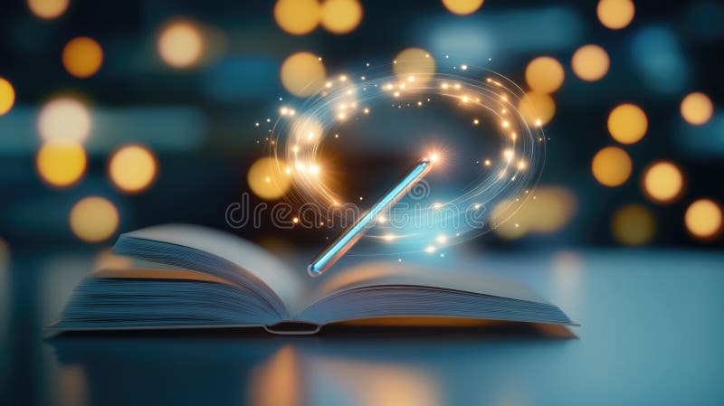 Magical Reading Experience with Sparkling Wand and Open Book in ...